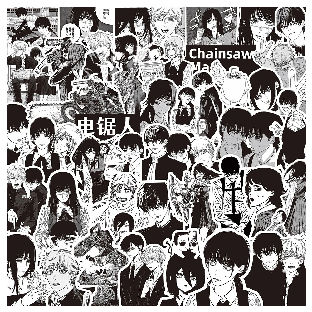 Chainsaw-Man-Anime-Adesivos-Preto-e-branco-Cool-DIY-Decalques-Skate ...
