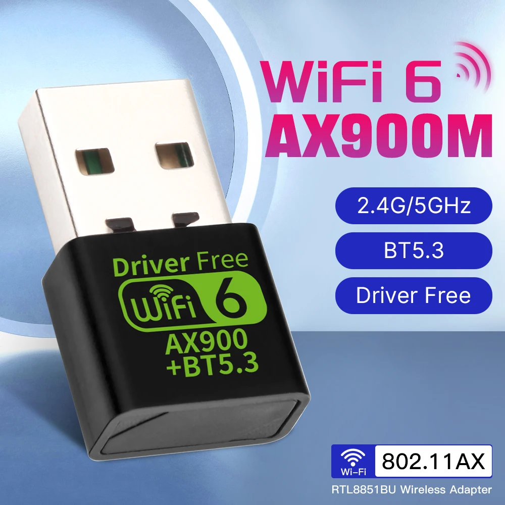 Adaptador USB WiFi 6 AX900 Bluetooth 5.3 WiFi Antena WiFi de banda dual inalámbrica 2.4G y 5GHz ...