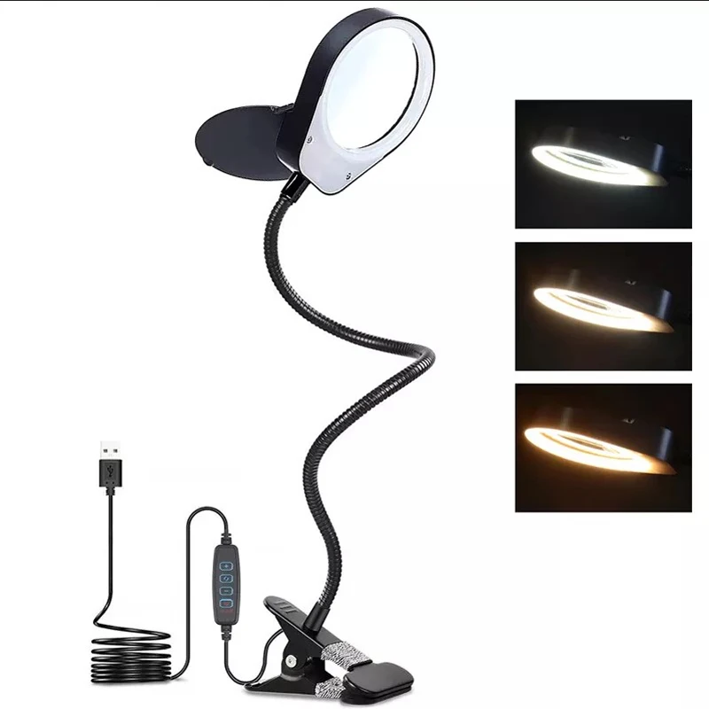 8X15X Illuminated Magnifier 3 Colors LED Magnifying Glass for Soldering ...