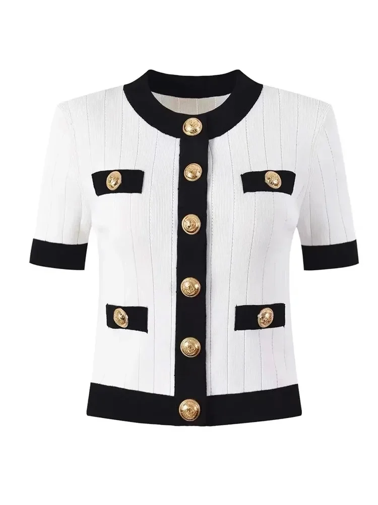 Su-ter-de-punto-Vintage-para-mujer-c-rdigans-con-botones-dorados-Tops ...