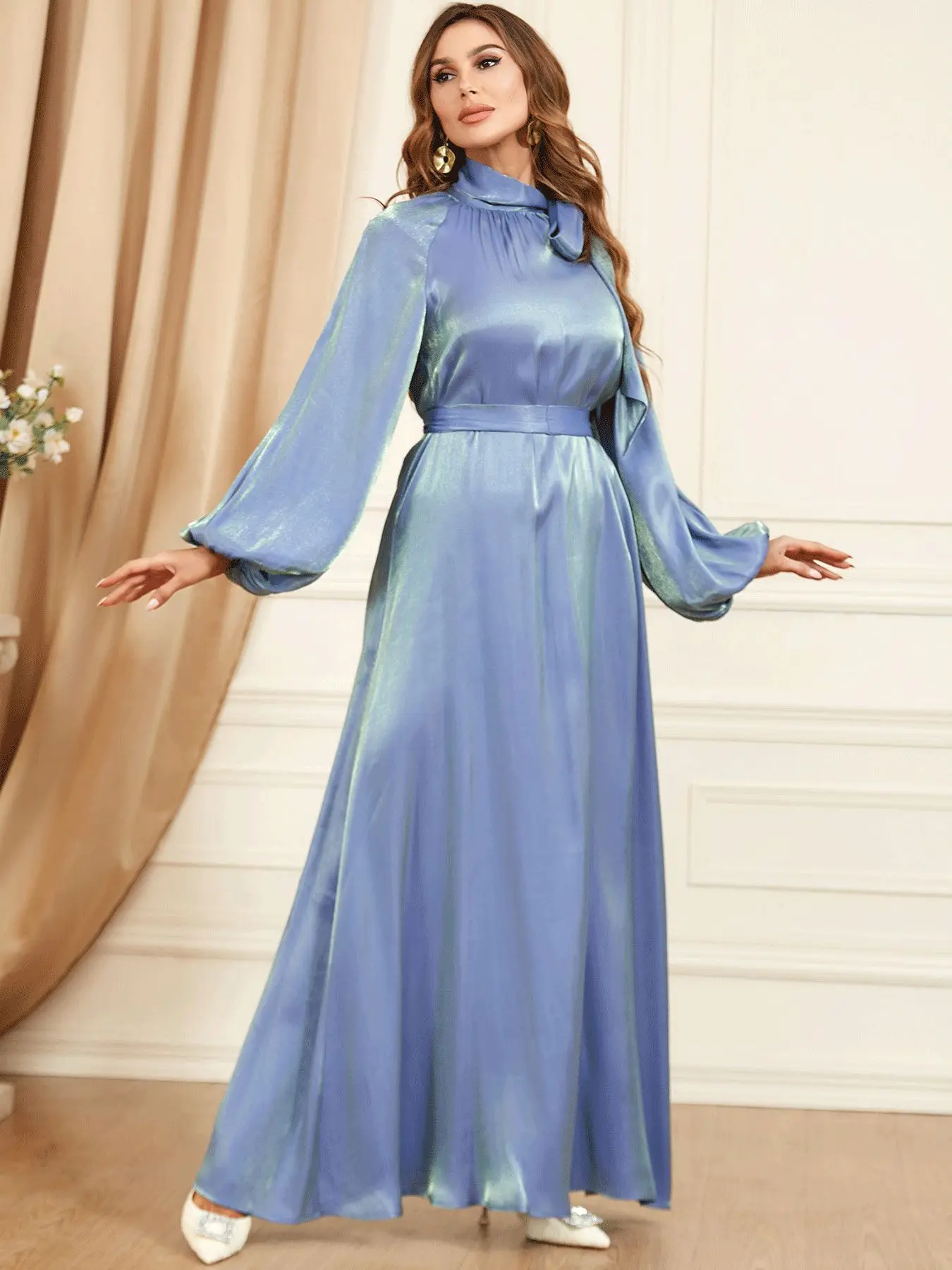 Bow-Tie-Neck-Chic-Eid-Full-Cover-Ramadan-Gown-Puff-Sleeve-Morocco ...