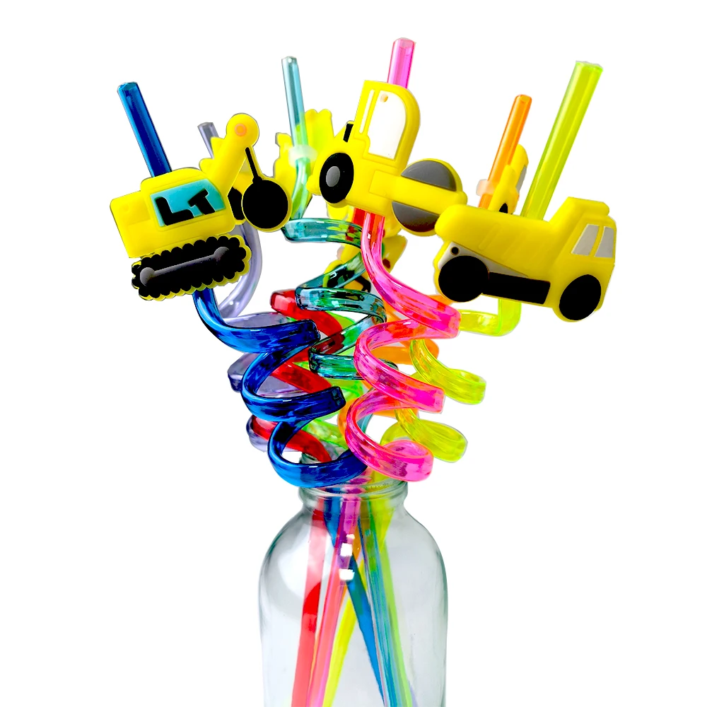 8pcs-Reusable-Construction-Plastic-Straws-Excavator-Bulldozer-Blender ...