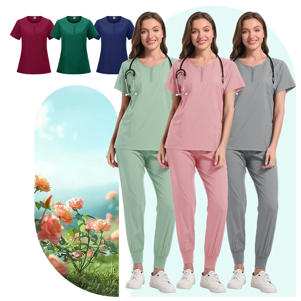 Medical-Uniform-Elastic-Scrub-Suit-Hospital-Surgical-Scrubs-Top-Pants ...