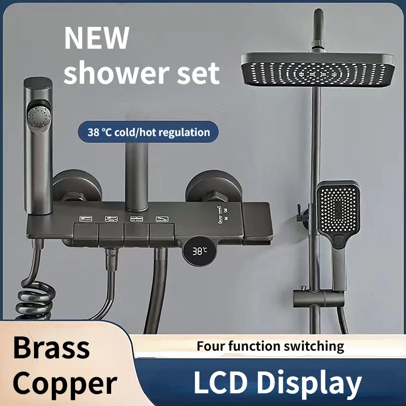 Bathroom-Copper-Shower-Full-Set-Black-White-Gray-Bathtub-Shower-System ...