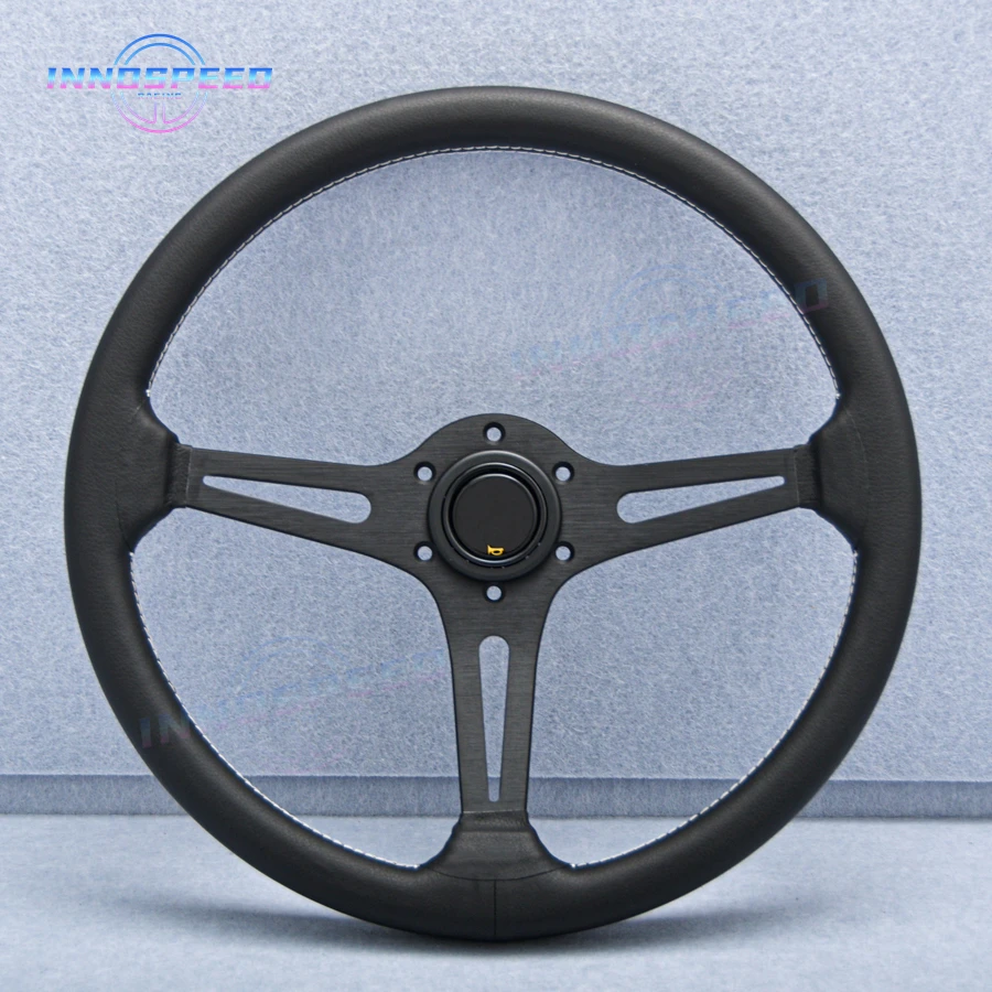 370mm-15Inch-Car-JDM-Sport-Leather-Steering-Wheel-Flat-Type-Sim ...