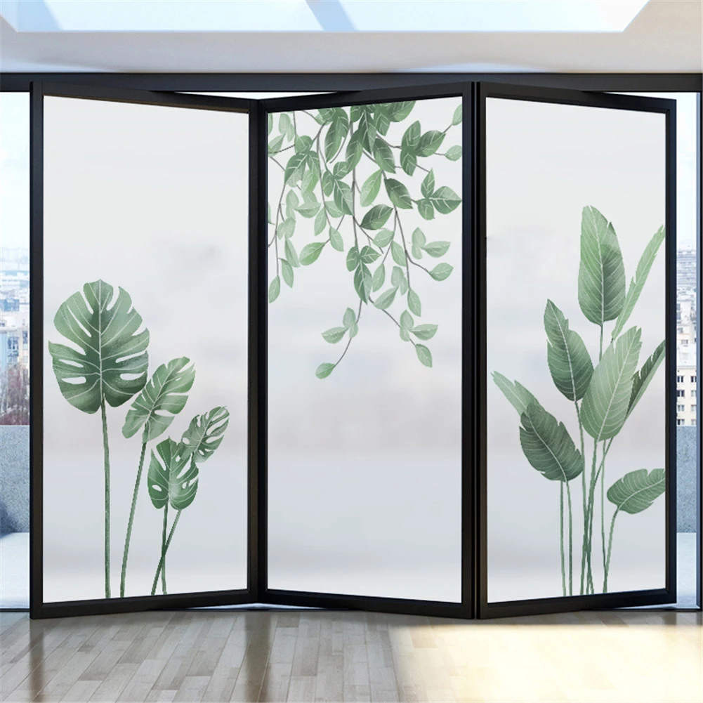 Window-Film-Privacy-Green-Leaves-Frosted-Glass-Sticker-Heat-Insulation ...