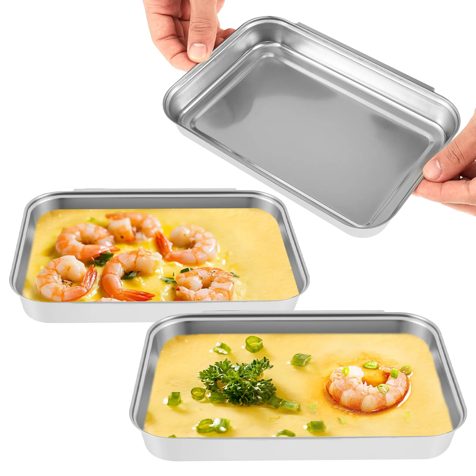 3Pcs Stainless Steel Breading Tray Stackable Interlocking Tray Baking ...