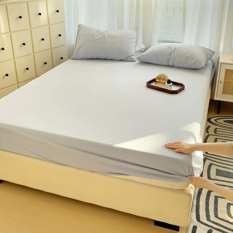 Solid-Color-Bed-Sheets-Breathable-Bed-Cover-Elastic-Fitted-Sheet-Single ...