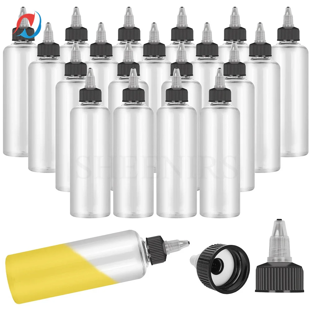 플라스틱 빈 잉크 바이알 트위스트 탑 블랙 캡 투명 병 문신 액세서리 10ml 20ml 30ml 50ml 60ml 80ml 100ml 120ml 30 개