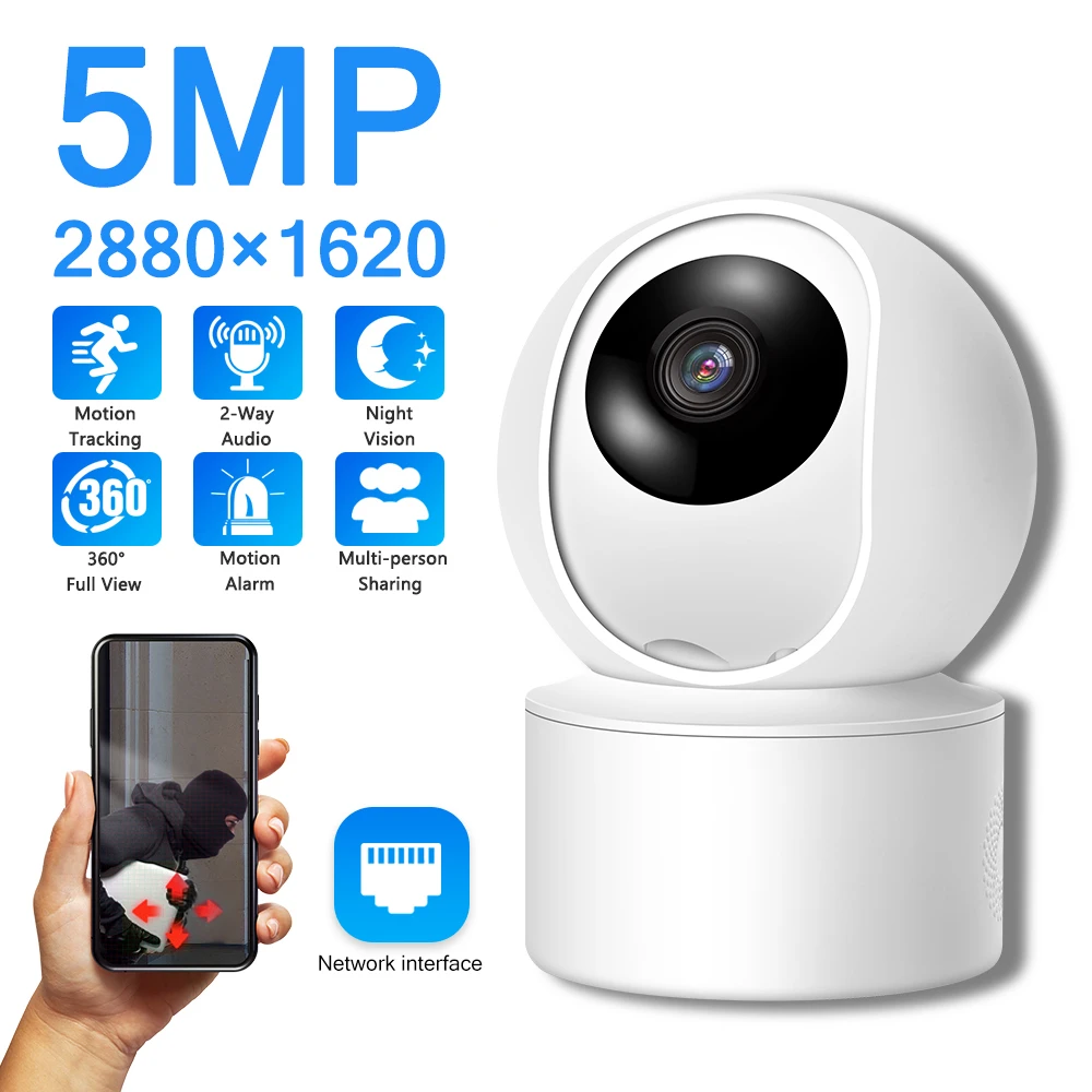 5mp Ip Wifi Camera Surveillance Full Color Night Vision Indoor Video ...