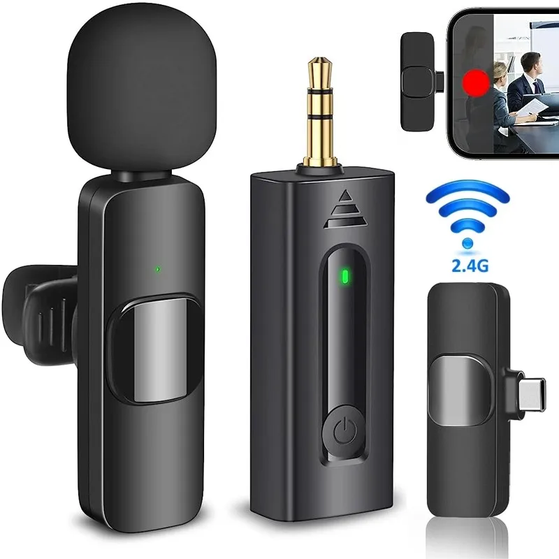 Type C & 3.5mm Wireless Lavalier Microphone for Phones Speaker Camera ...