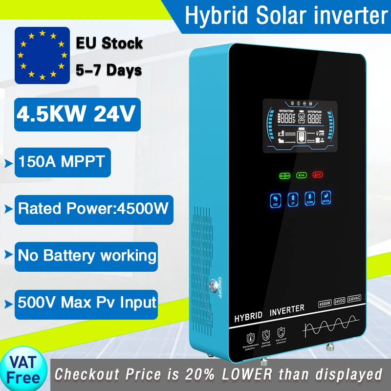 4.5KW 24V To 230V Hybrid Solar Inverter Max.PV Input 450V Pure Sine ...