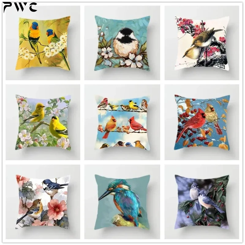Lovely Bird Cushion Cover Flower Pattern Pillow Covers Decorative for ...