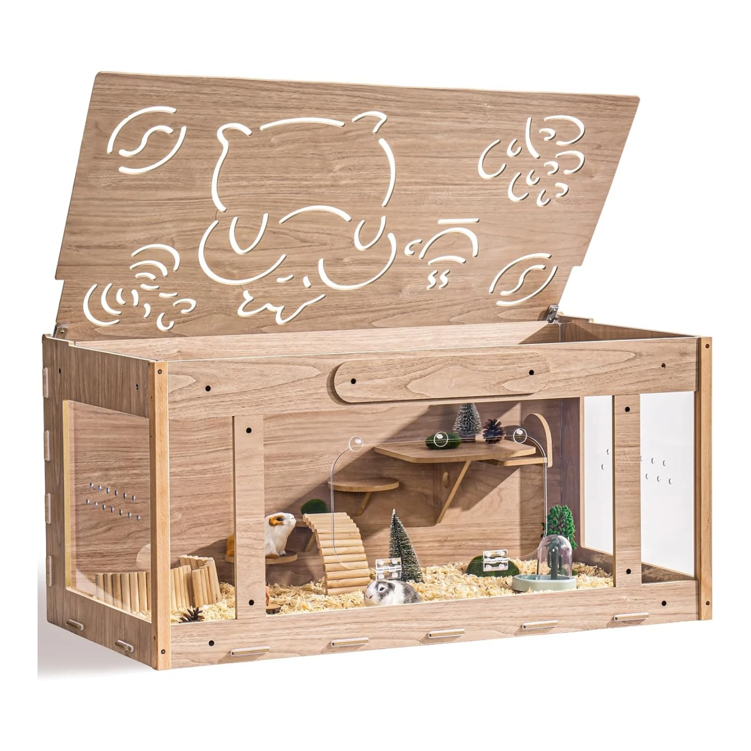 Mewoofun-Extra-Large-Wooden-Hamster-Cage-Acrylic-Panoramic-Transparent ...