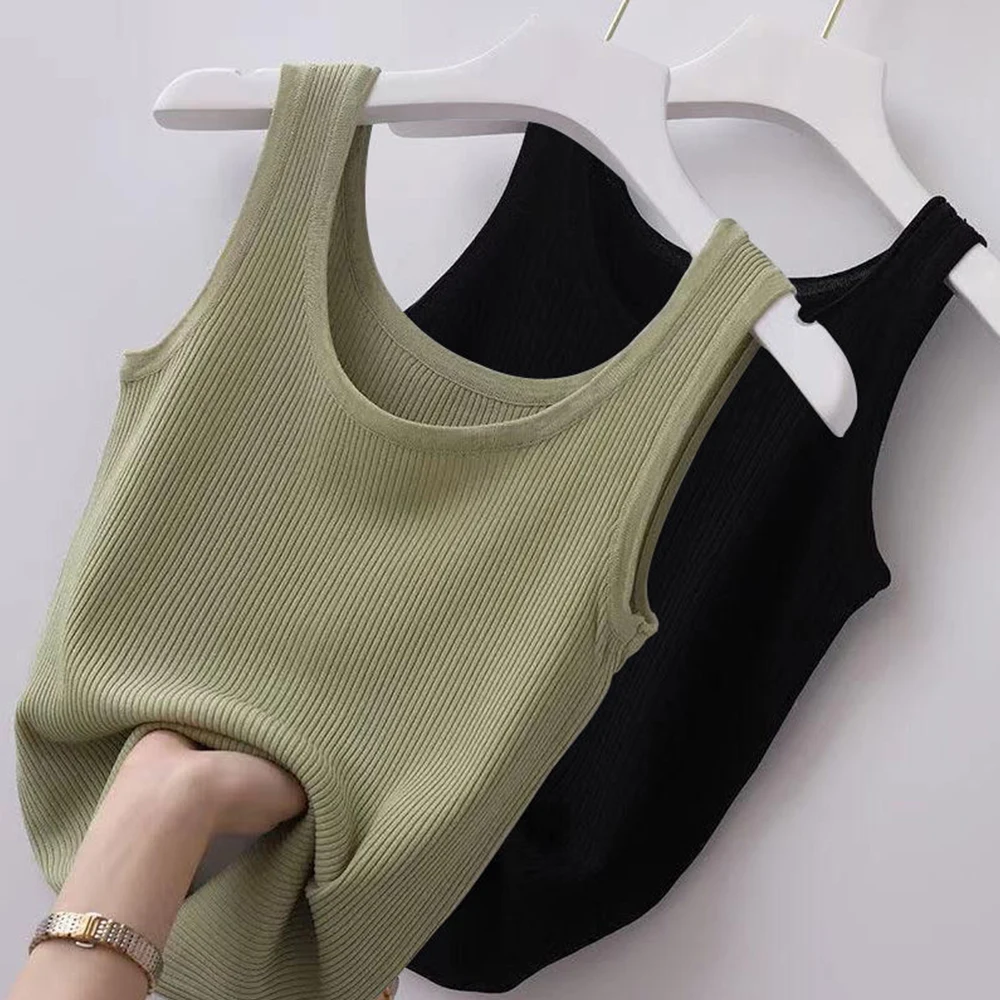 Women-Ribbed-Knitted-Tank-Top-Solid-Color-Basic-Strapy-Camisole ...