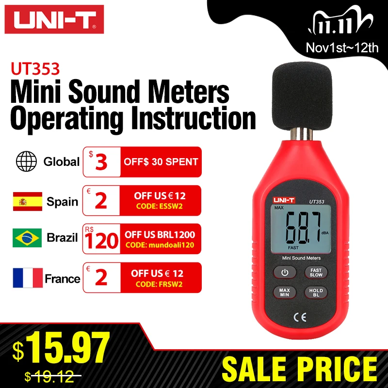 Uni-t Ut353 Noise Measuring Instrument Db Meter 30~130db Mini Audio ...