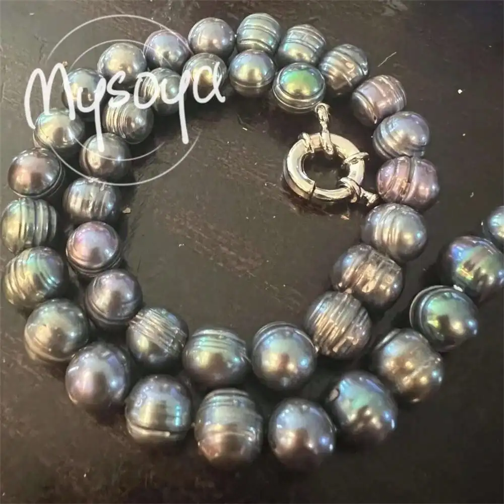 MYSOYA White Black Textured Pearl Necklace 10-11mm Pearls Gift Box Gift ...