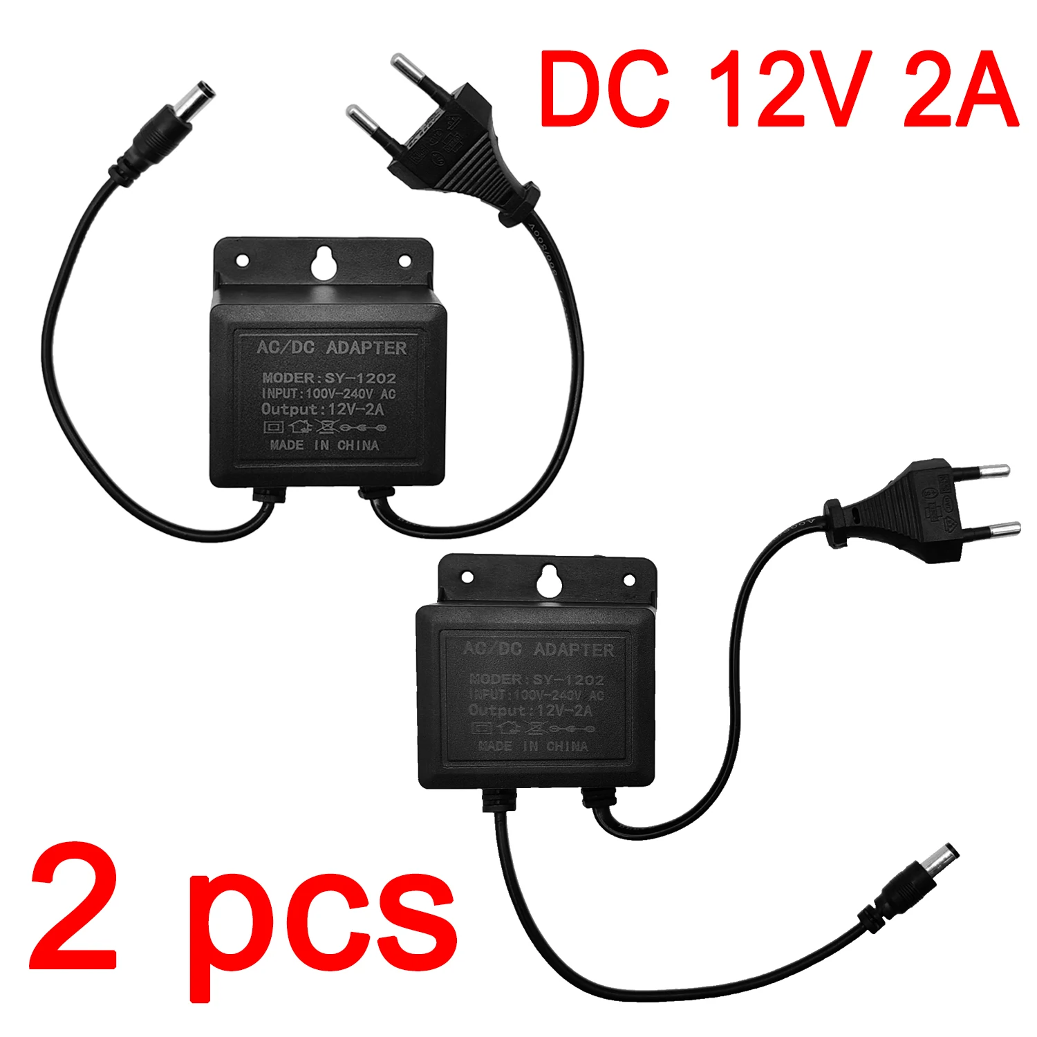 2pcs DC12V 2A EU Plug Power Adapter Waterproof Black For CCTV Security ...