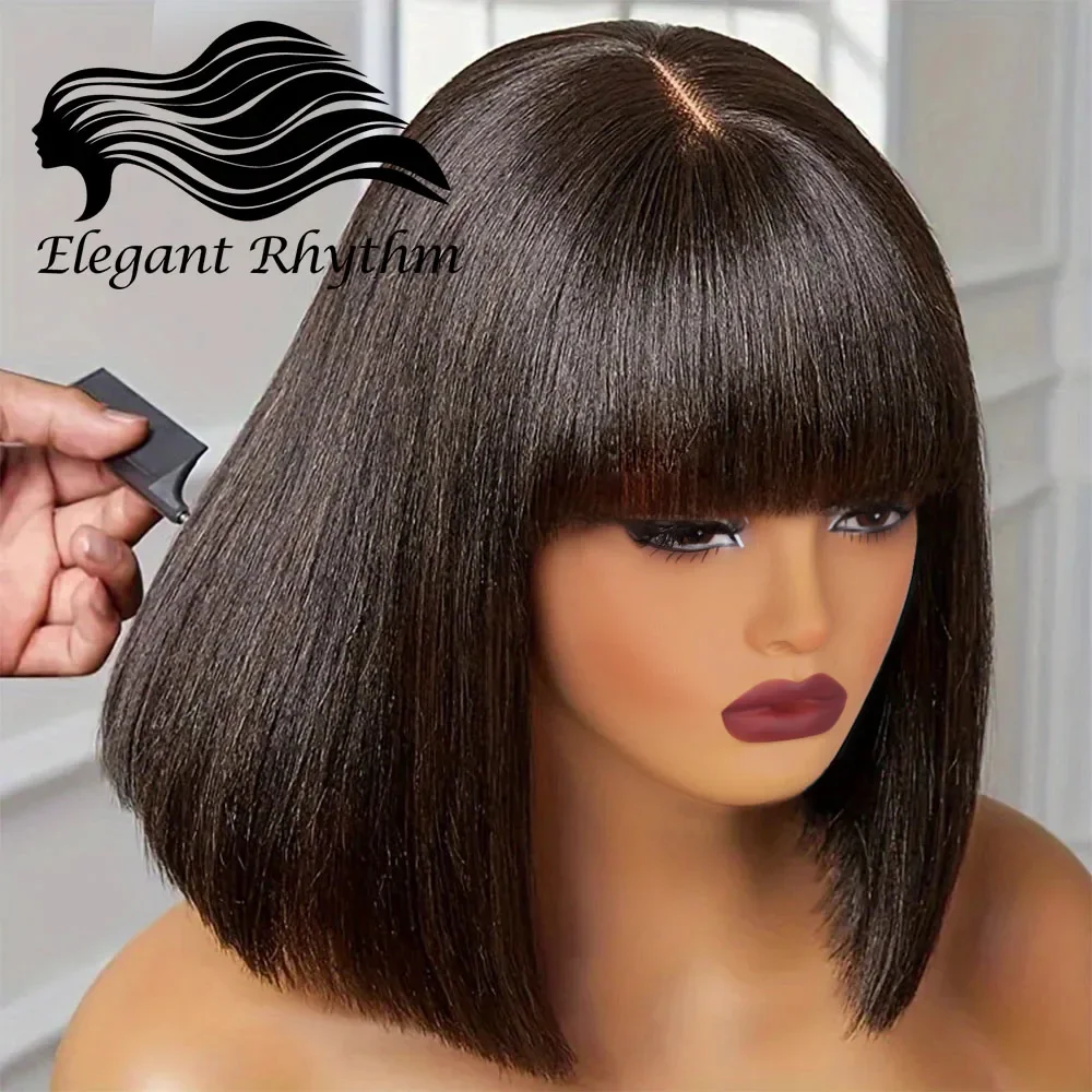 Peluca-Bob-corta-con-flequillo-cabello-humano-Remy-brasile-o-hecha-a-m ...