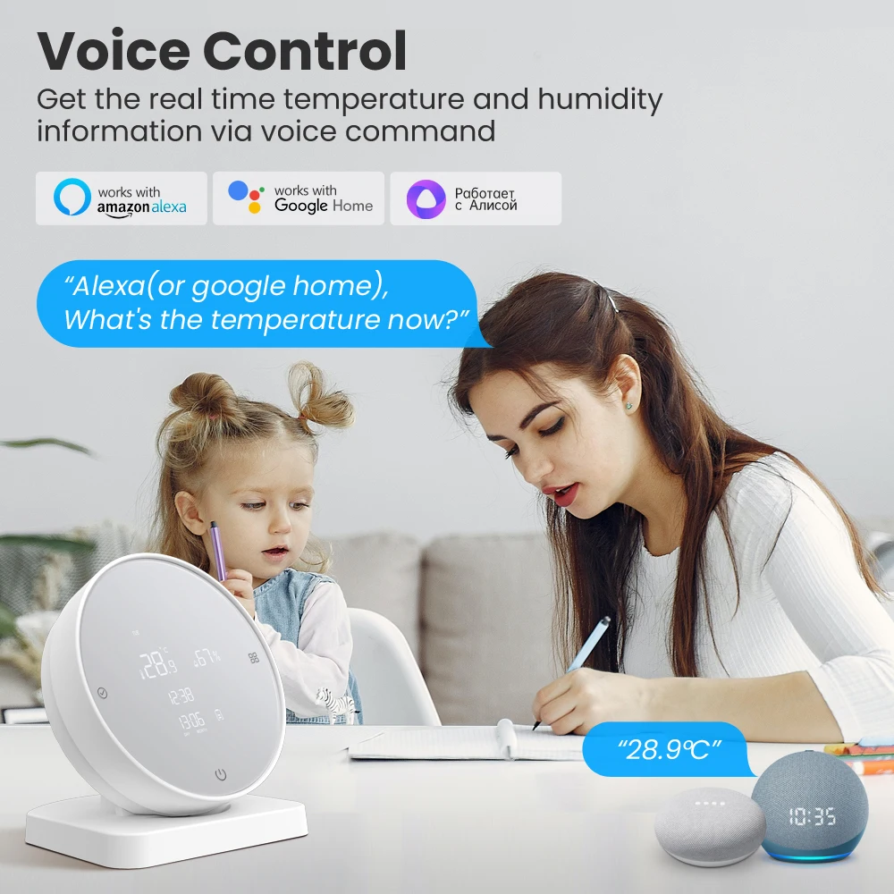 AVATTO WiFi Tuya Smart Temperature Humidity Sensor Smart Home Connected Thermometer Alarm Clock ...