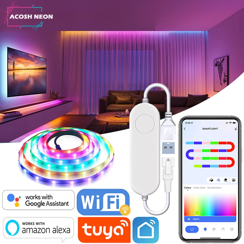 USB TUYA LED Strip Light Smart Wifi RGBIC Dreamcolor LED Strip 5V ...