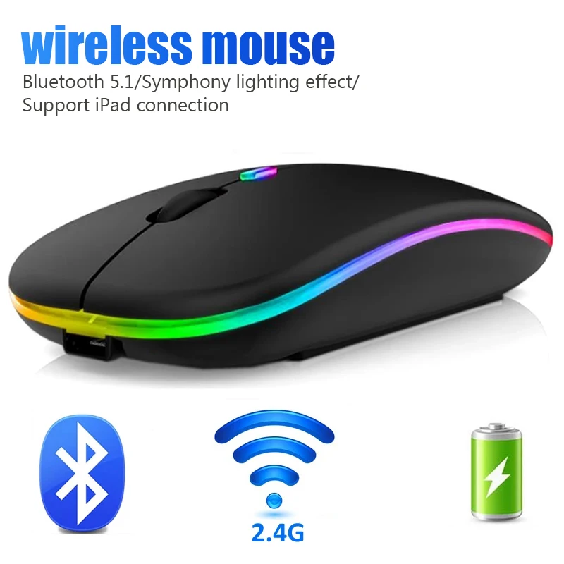 Wireless Mouse For Laptop PC Bluetooth RGB Rechargeable Mouses Wireless ...