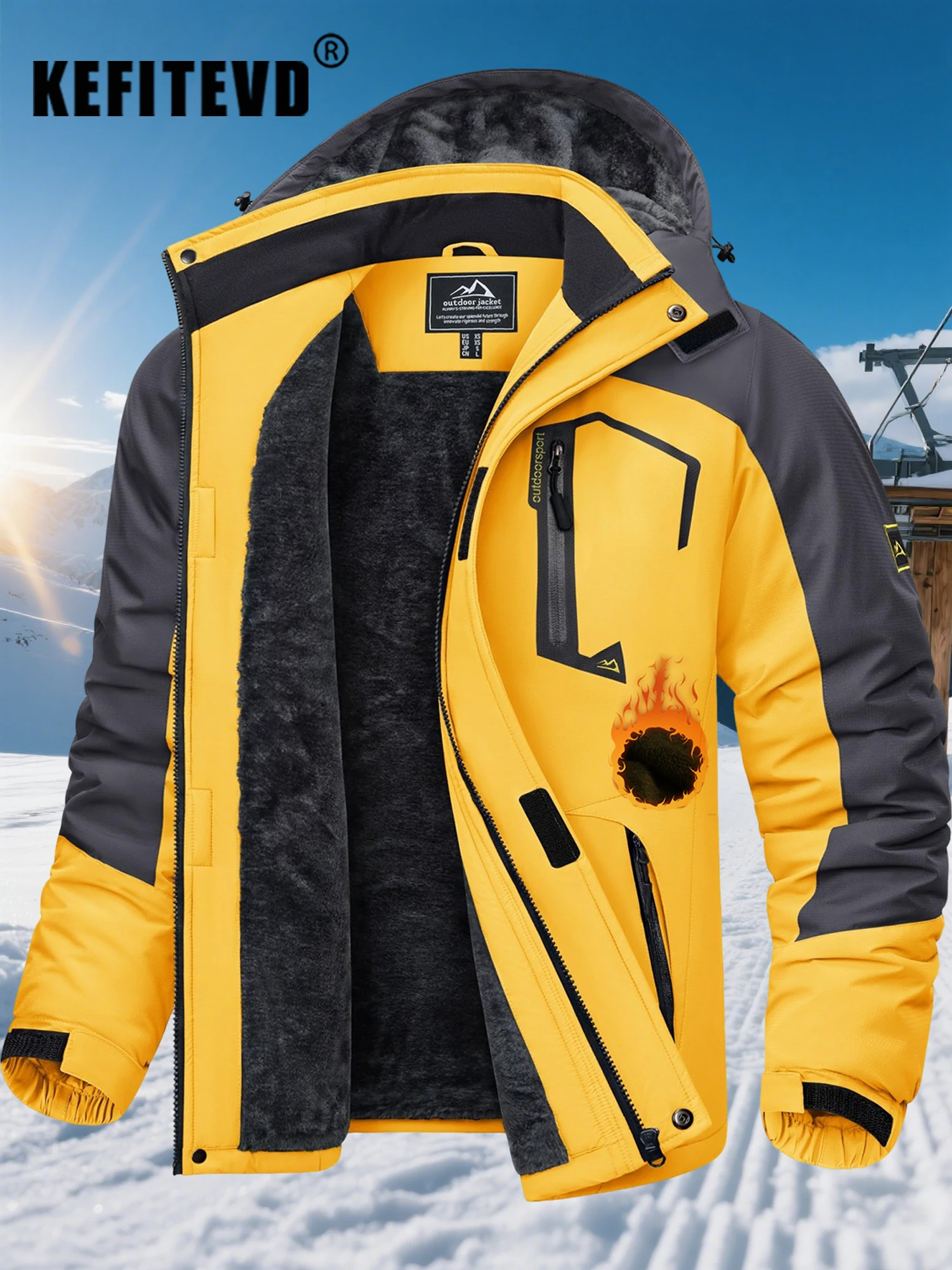 KEFITEVD Men's Winter Warm Fleece Ski Snow Jacket with Multi-Pockets ...