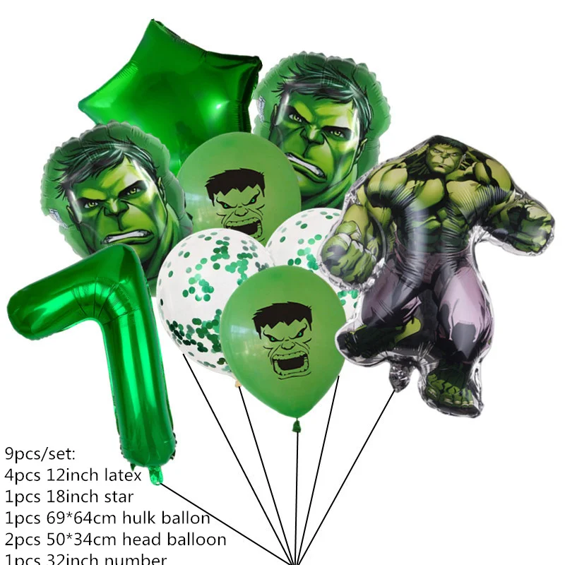 9pcs Superhero Hulk Theme Decoration Latex Number Balloon Birthday ...