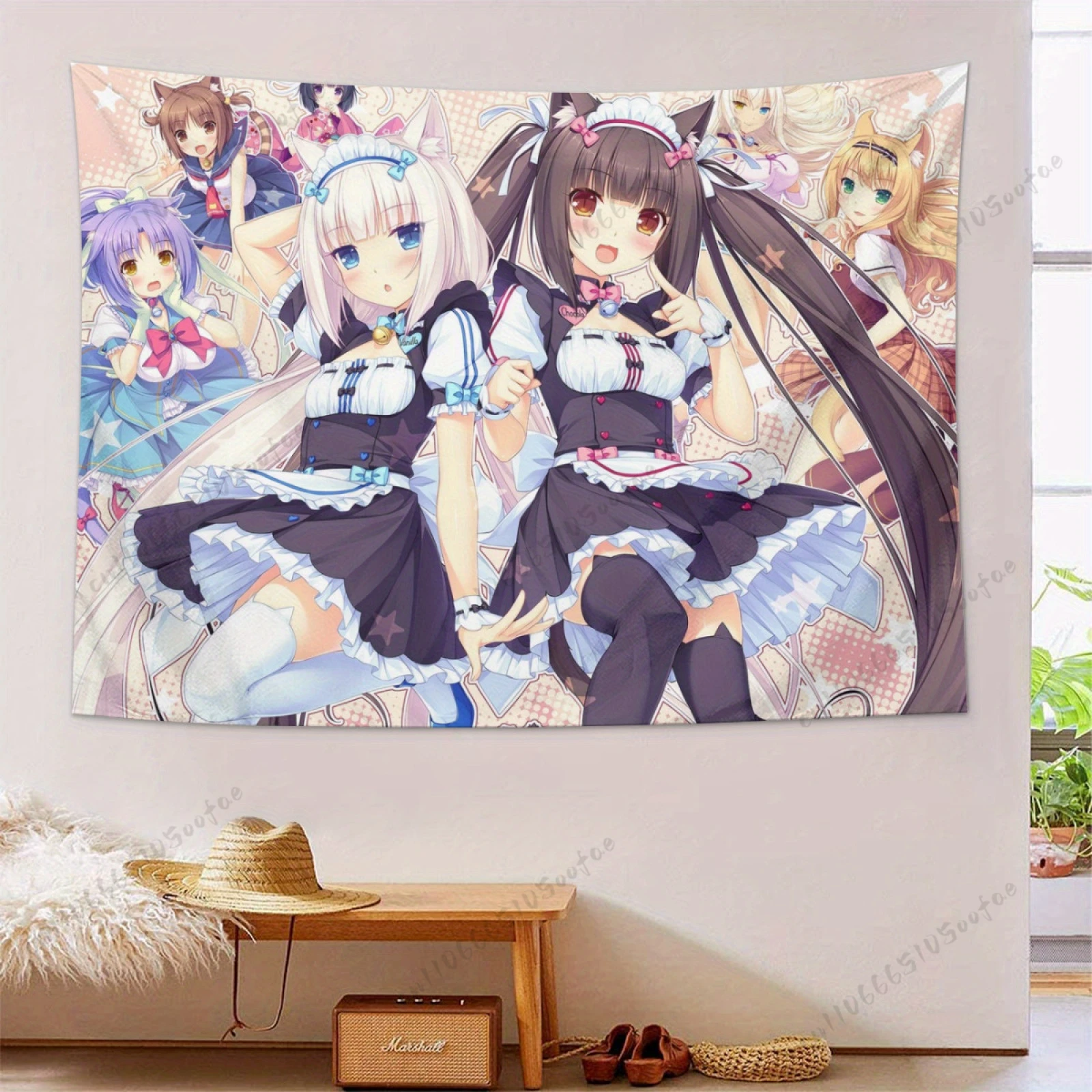 Charming Anime Tapestry Featuring Maid Characters Paired With A Neko ...