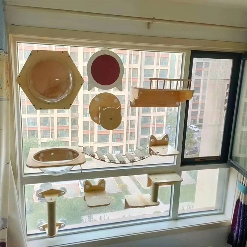 Solid-Wood-Cat-Tree-Glass-Springboard-Suction-Cup-Space-Capsule ...