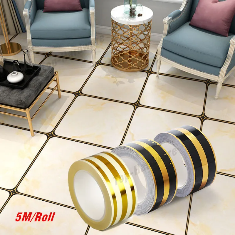 1 Roll Ceramic Tile Gap Gold Tape Self-adhesive Floor Wall Seam Sealant ...