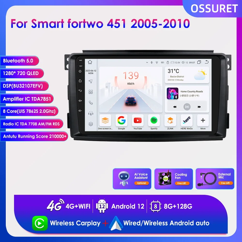 Android-12-Carplay-Screen-for-Mercedes-Benz-Smart-Fortwo-451-2005-2006 ...