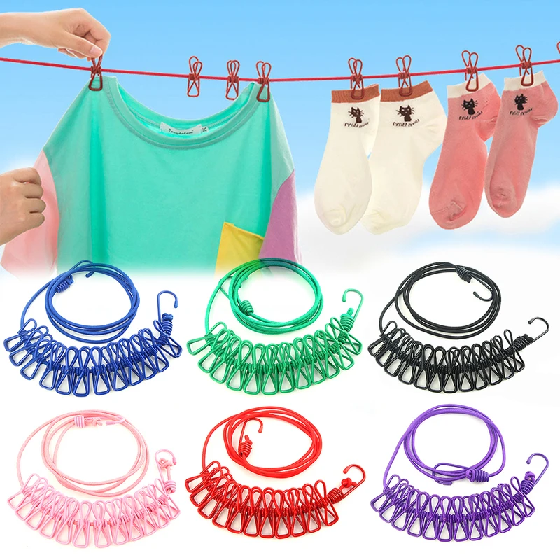1-8m-Clotheslines-with-12-Clips-Multifunction-Drying-Rack-Clothes-Line ...