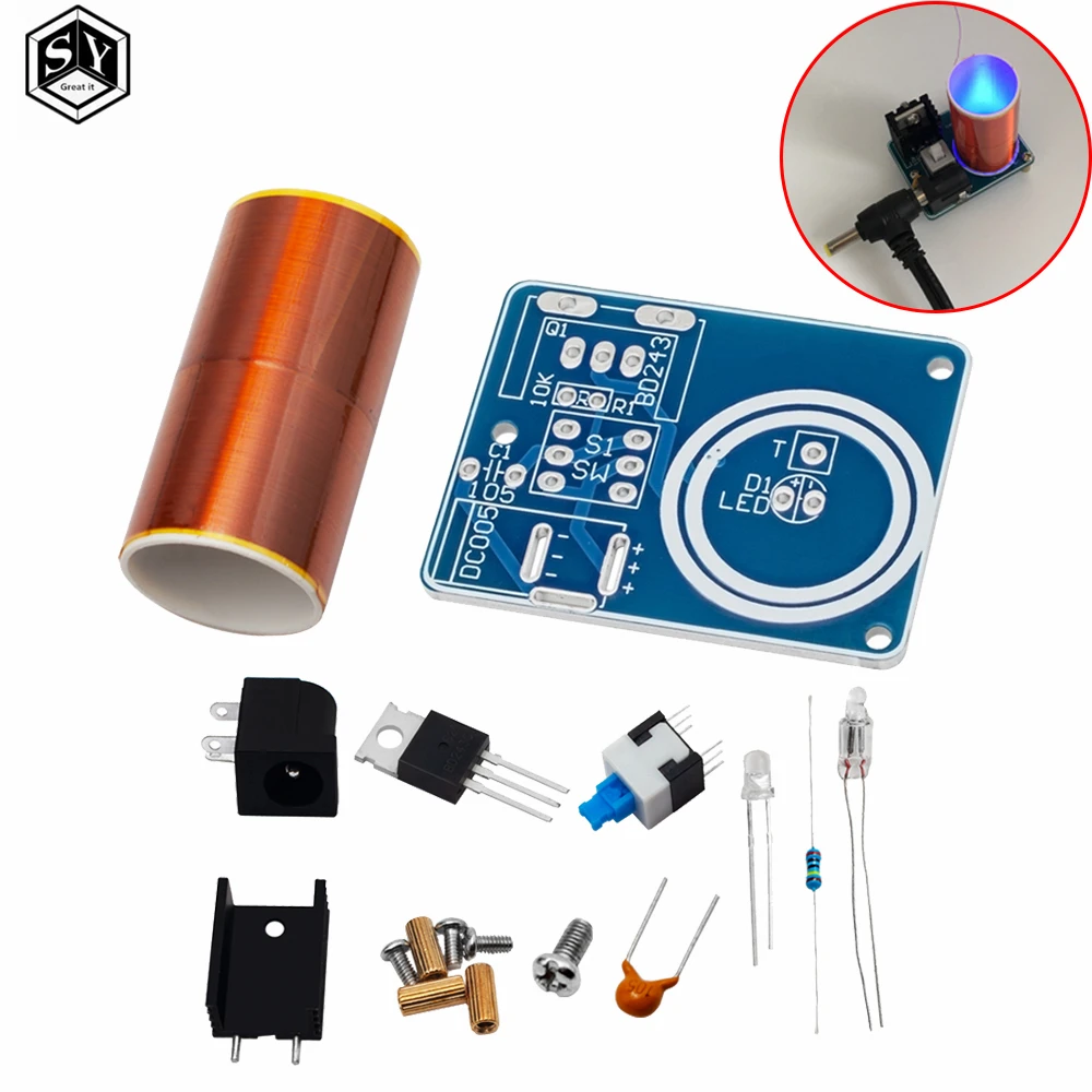 1PCS BD243 Mini Tesla Coil Kit Magic Props DIY Parts Empty Lights ...