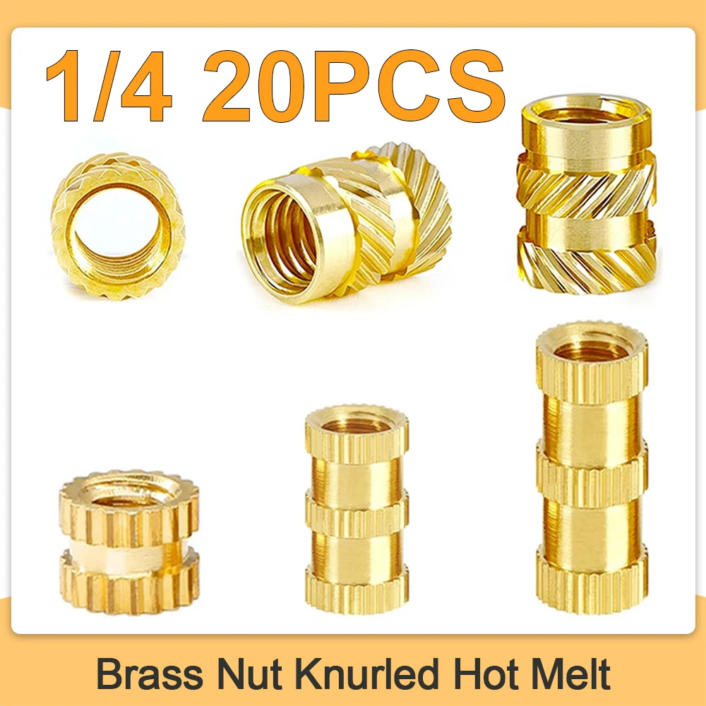 20PCS 1/4 Heat Set Insert Inch Size Threaded Brass Nut Knurled Hot Melt ...