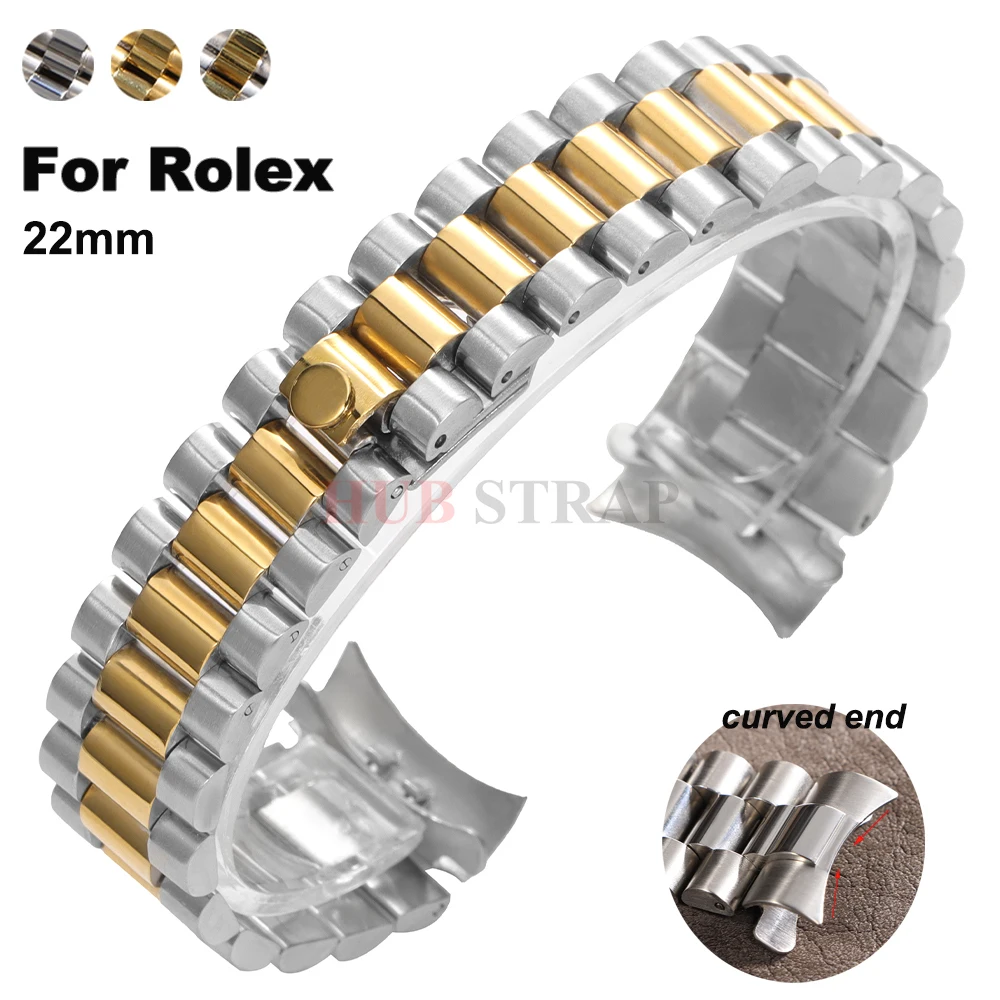 20mm Solid Bracelet Curved End Stainless Steel Watch band for Rolex for ...