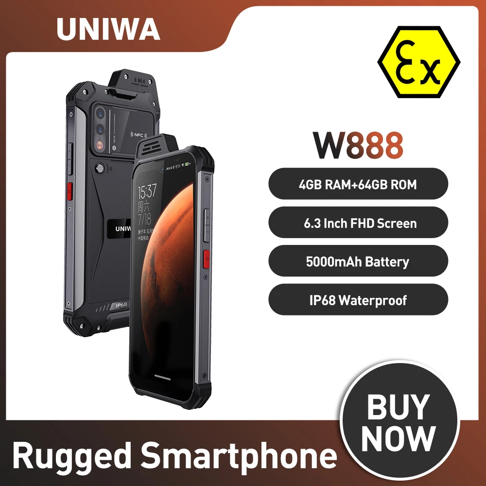 UNIWA walkie talkie W888 ATEX, teléfono móvil a prueba de explosiones IP68, 4GB, 64GB, Android ...