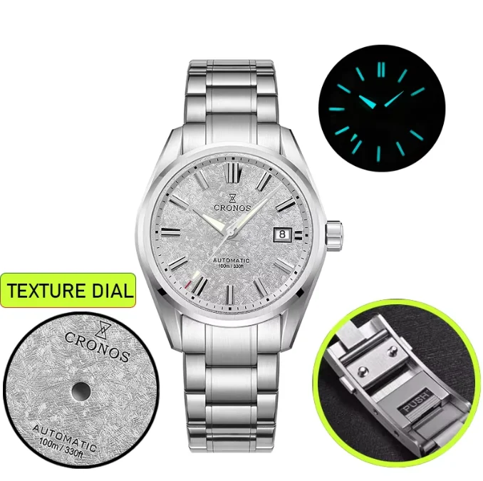 CRONOS Men Automatic Watch 39mm Mechanical Wristwatch BGW-9 Luminous ...