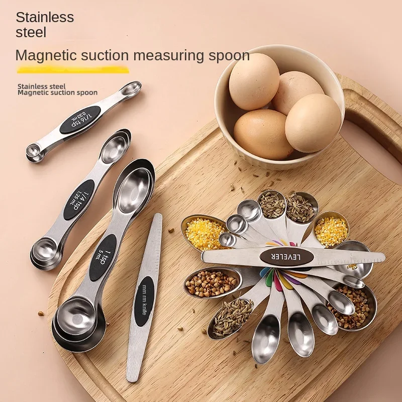 9pcs-set-Magnetic-Measuring-Spoons-Set-with-Leveler-Stainless-Steel ...