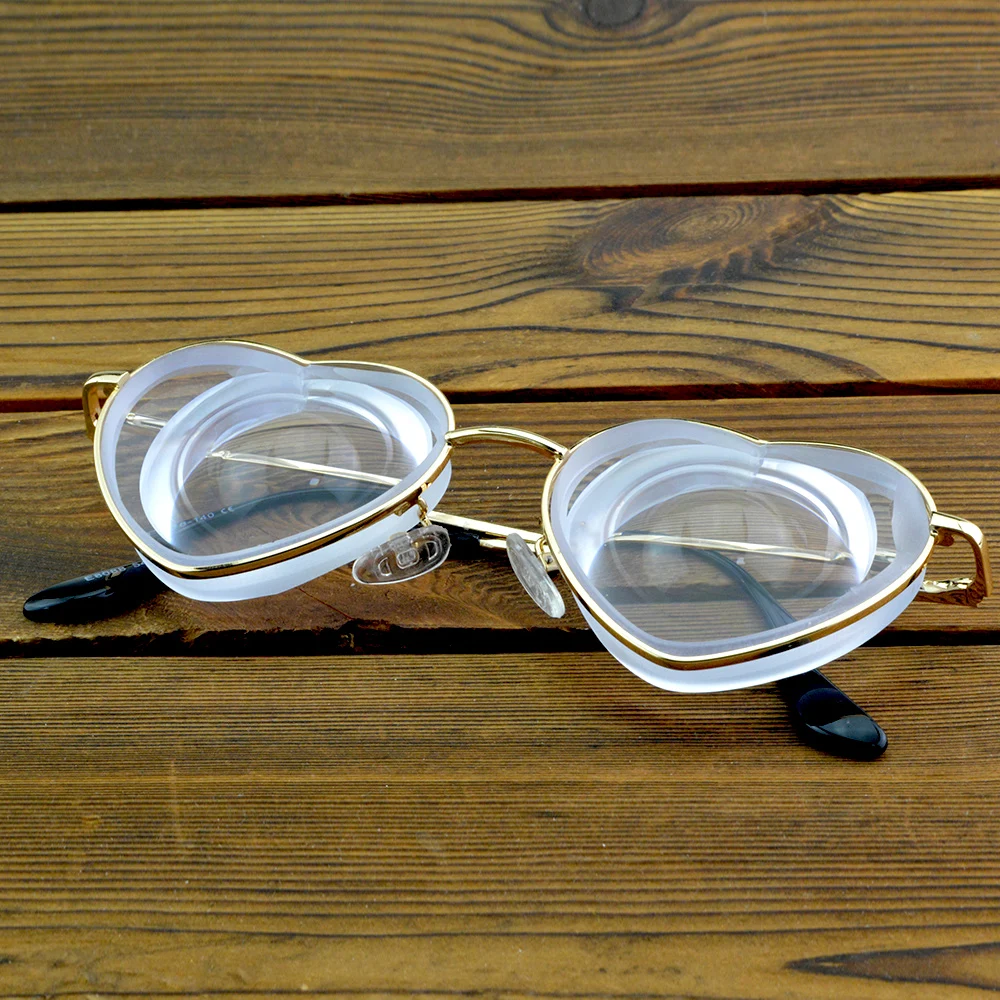 Girl Women Heart Shaped Golden Frame Rare High Myopic Glasses Myodisc Vision Aid 18d
