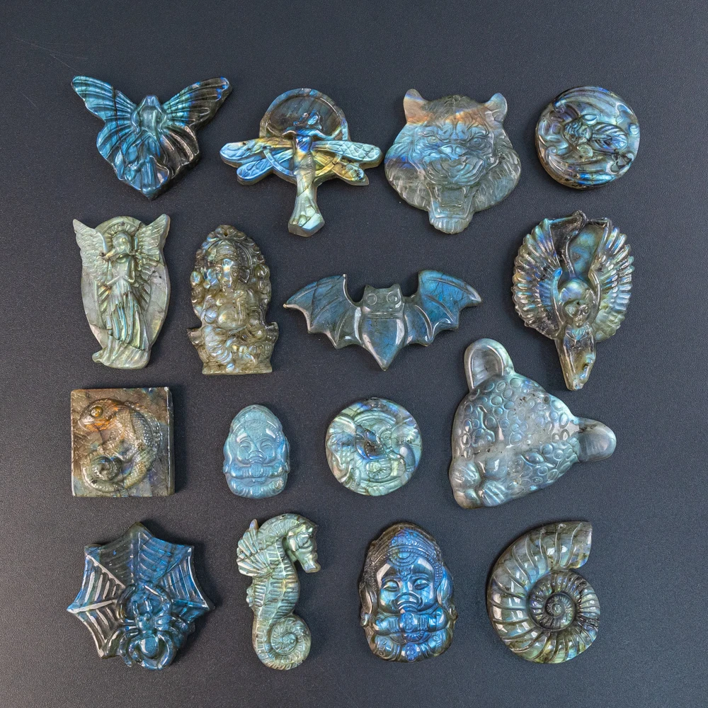 Natural Labradorite Hand Carved Pendant Mask Butterfly Quartz Skull ...