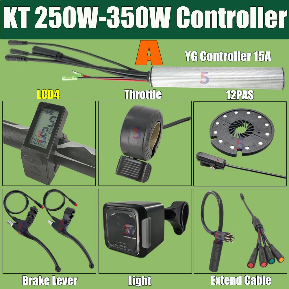 Ebike KT Tubular Controller Kit 36V/48V 15A+KT Display/PAS/Throttle ...