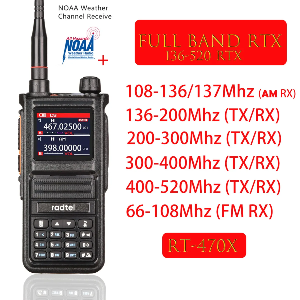 Radtel RT-470X Multi-bands Ham Walkie-Talkies 256CH Air Band Two Way ...