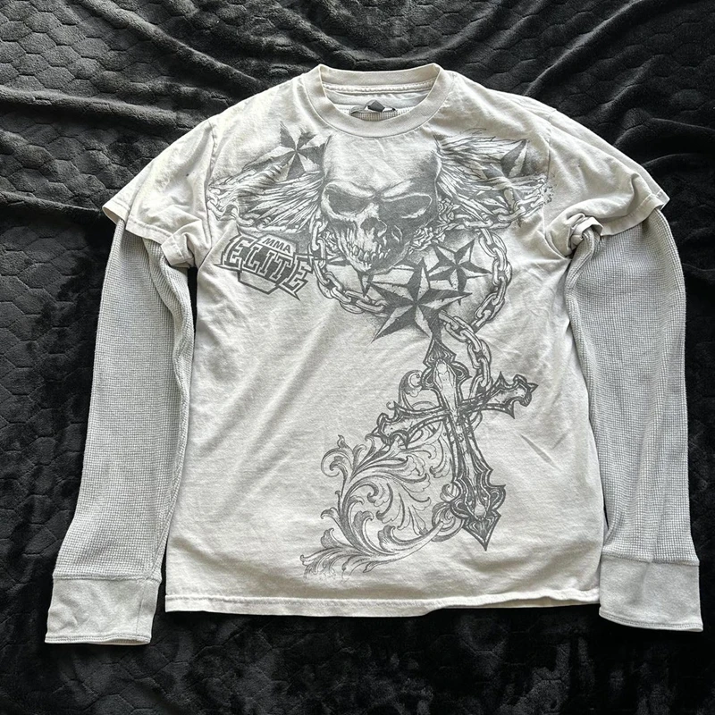 Vintage-Graphic-Print-Pullovers-Tops-Halloween-Clothes-2000s-Skull ...