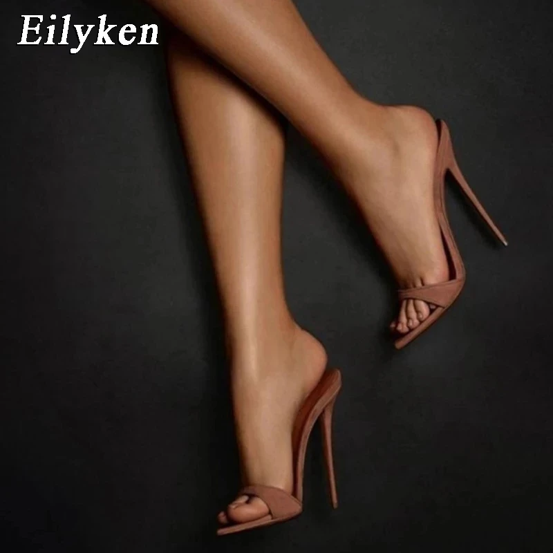 Eilyken 2023 Fashion Women Slippers Pointed Toe High Heels Sandals Sexy Stripper Party Slides ...