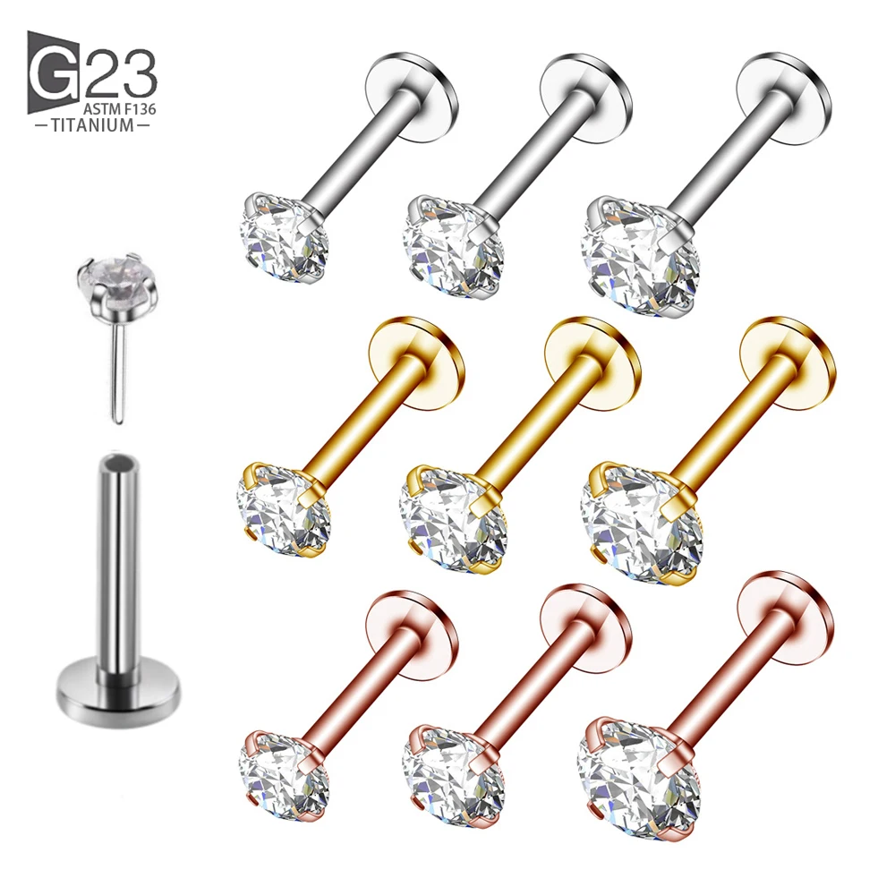 10pcs-G23-Titanium-Labret-Piercing-16G-Lip-Ring-Crystal-Lip-Piercing ...