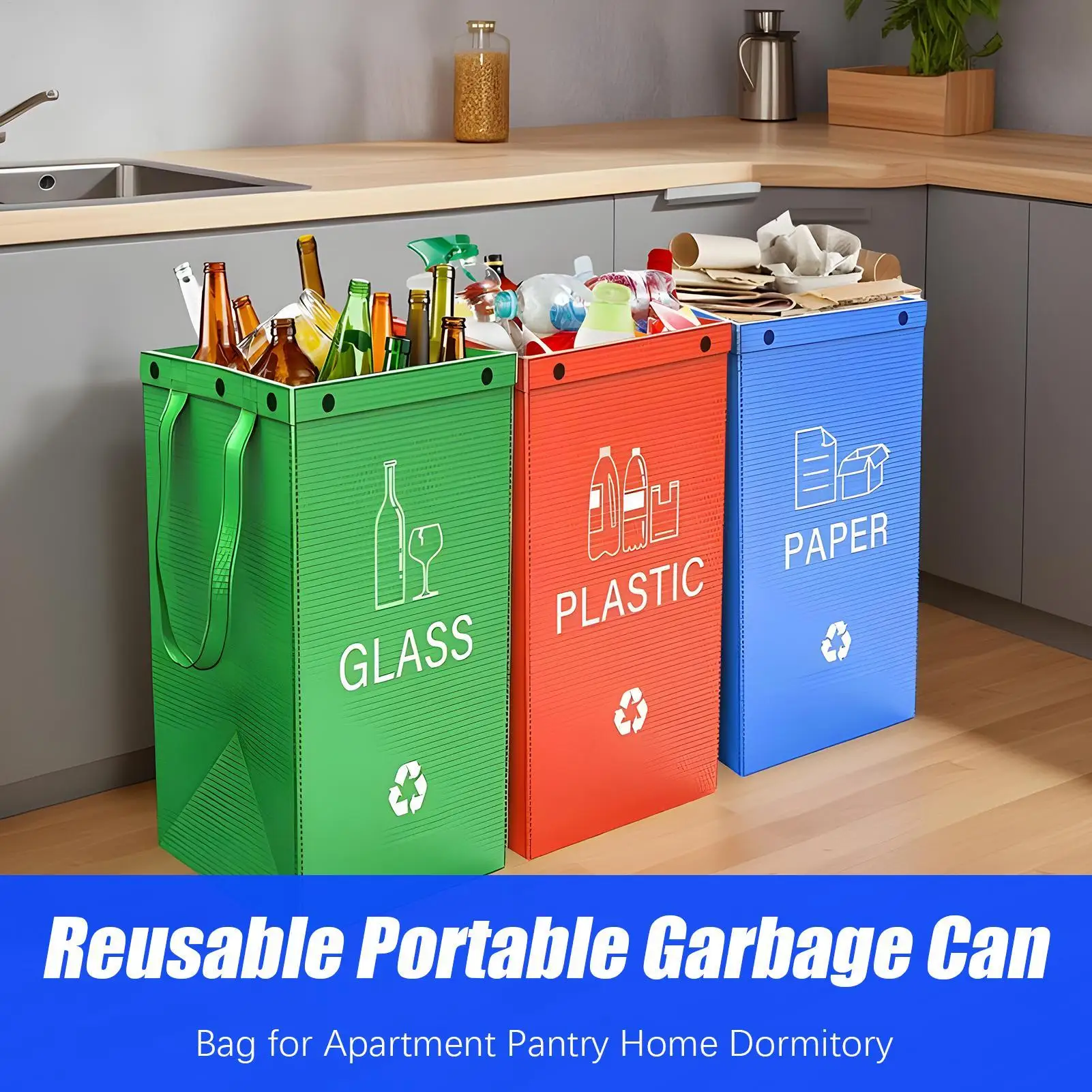 3pcs/set 40L Portable Trash Can Reusable Garbage Cans Container Bag For ...