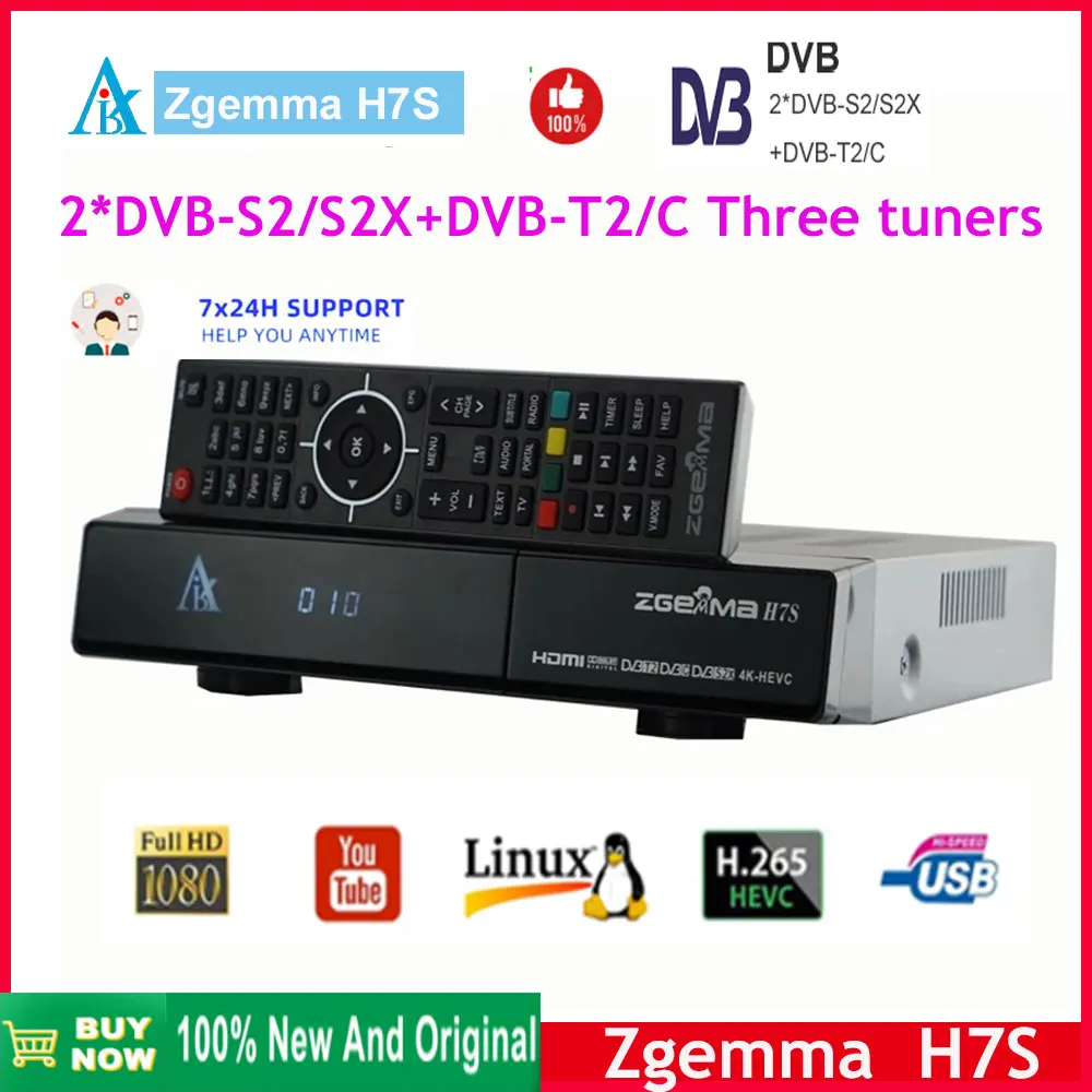 Original 4K UHD Linux TV box Zgemma H7S 2xDVB-S2X+DVB-T2/C HEVC H.265 three tuners Digital ...