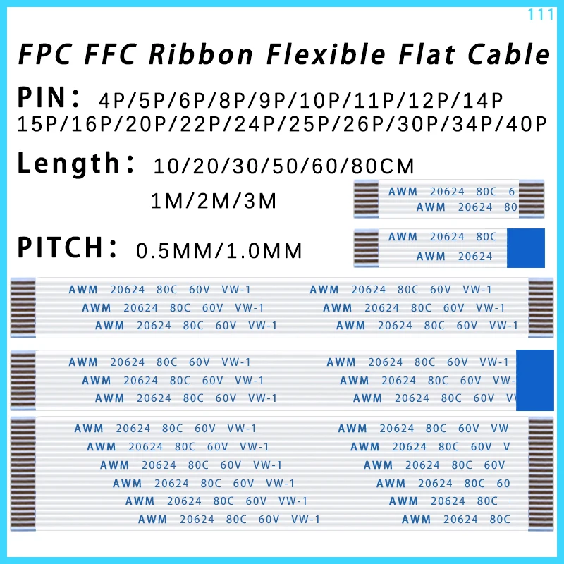 10PCS FPC FFC Ribbon Flexible Flat Cable 4/6/8/10/12/14/16/18/20/24/30 ...