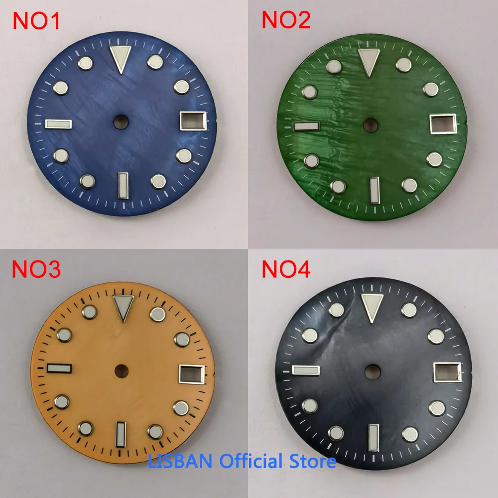 28-5mm-Shell-Dial-Black-Blue-Green-White-Yellow-Watch-Dial-Luminous ...
